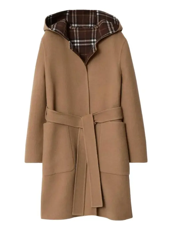 Burberry Checked Hooded Belted Reversible Coat - Brown