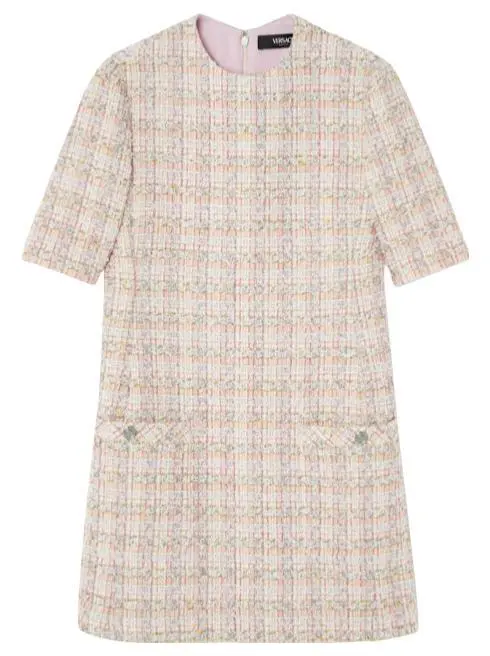 Versace Tweed Mini Dress With Patterned Embellishments - Nude