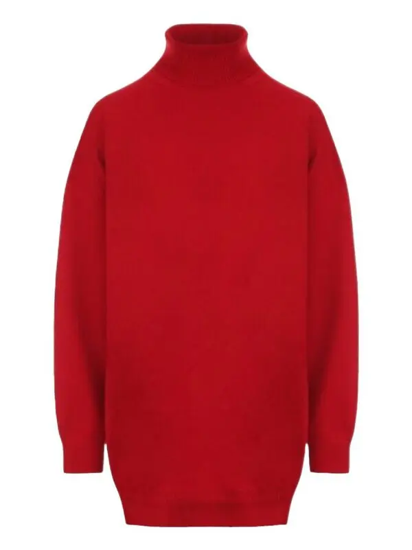 Balenciaga High Neck Cashmere Pullover With Side Fork Detail - Red
