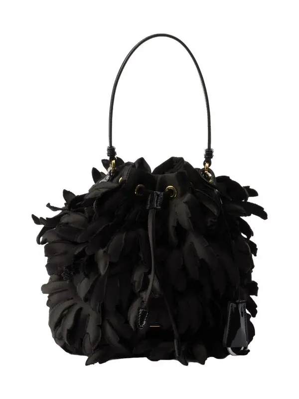 Prada Mini Satin And Patent Leather Bucket Bag With Appliqu - Black
