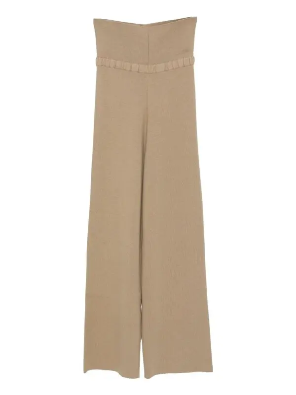 AYA MUSE Ribbed Knit Straight Leg High Waist Trousers - Nude