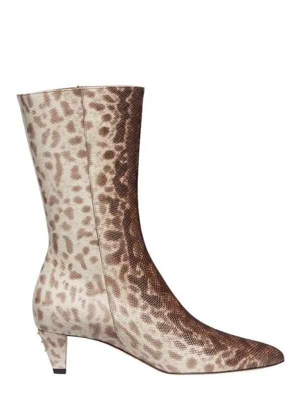 Fendi Beige Karung Leather Ankle Boots With Mid Heel - Nude