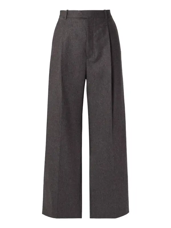 Carven Mélange Wool Pleated Straight-leg Pants - Black