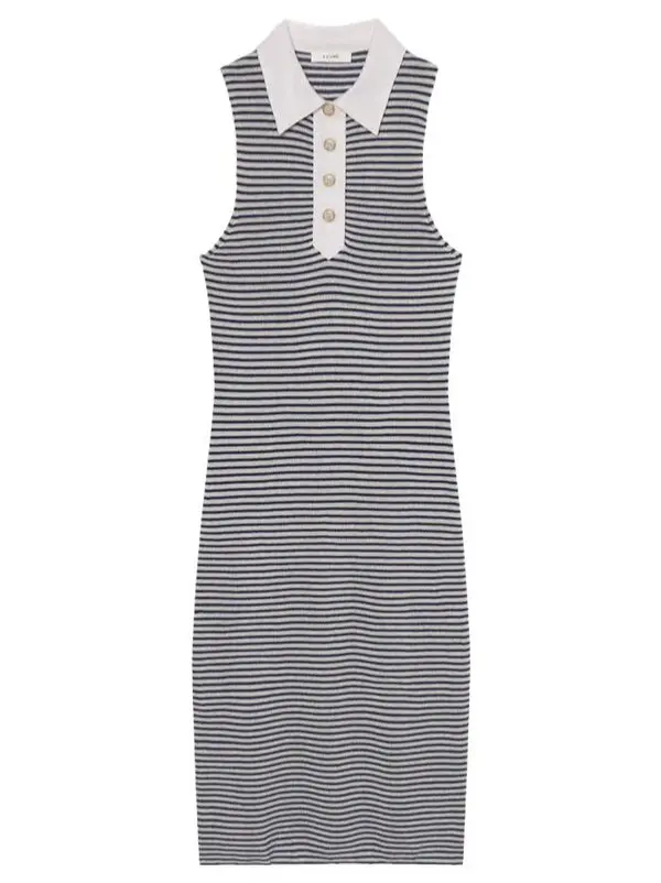 FRAME Sleeveless Striped Midi Dress - Gray