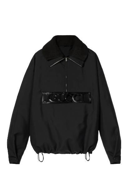 Gucci Techno Gabardine Caban With Embossed Logo - Black