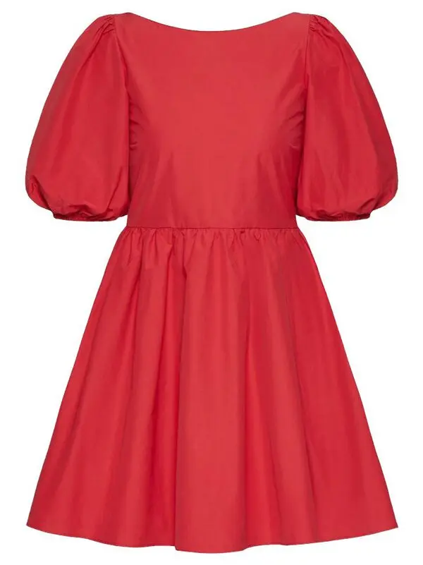 Red Valentino Taffeta Puff Sleeve Dress With Open Back And Bow Detail - Red