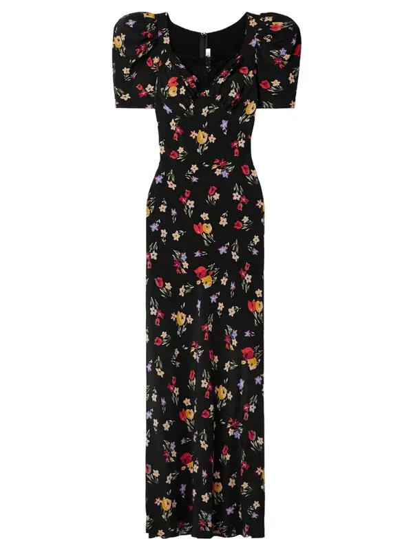 RODARTE Floral-print Silk Crepe De Chine Maxi Dress - Black