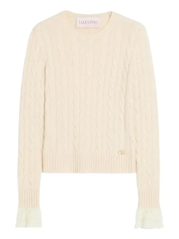 Valentino Garavani Crewneck Long-sleeved Jumper With Ruffled Cuffs - Birch