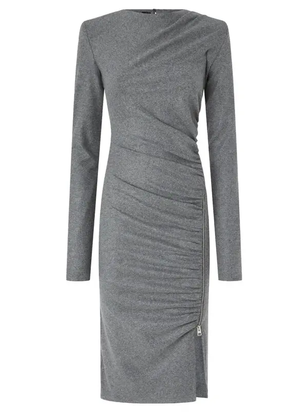 Pinko Slim-fit Midi Dress With Wide Collar And Side Slits - Gray