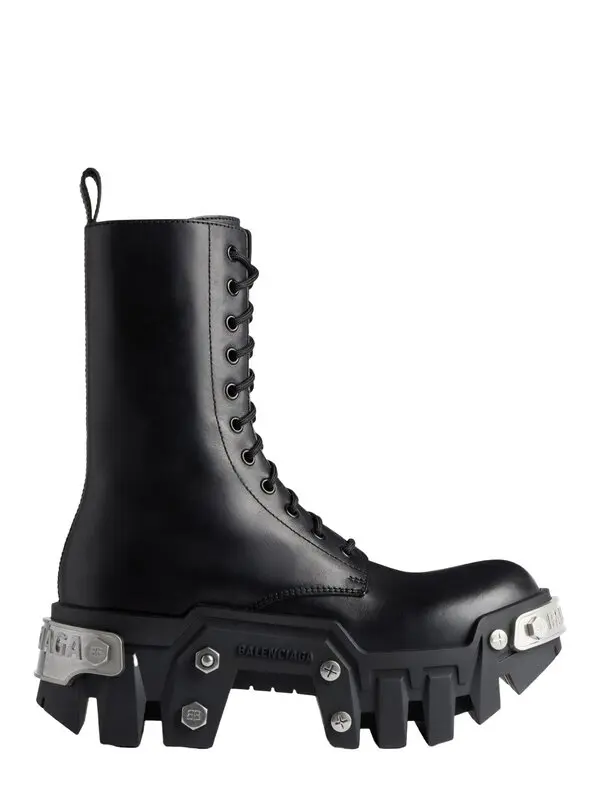 Balenciaga Leather Platform Lace-up Boots - Black