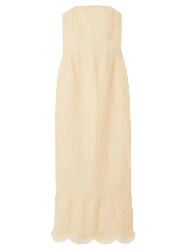 Posse Essie Fringed Linen Maxi Dress - Grey Lemon Yellow