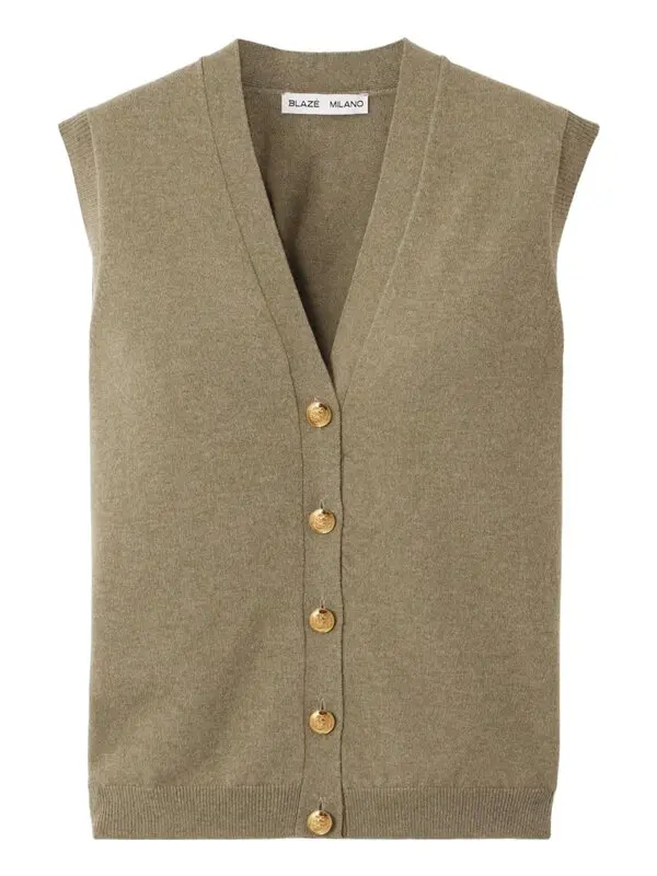 BLAZÉ MILANO Sleeveless V-neck Cardigan - Brown