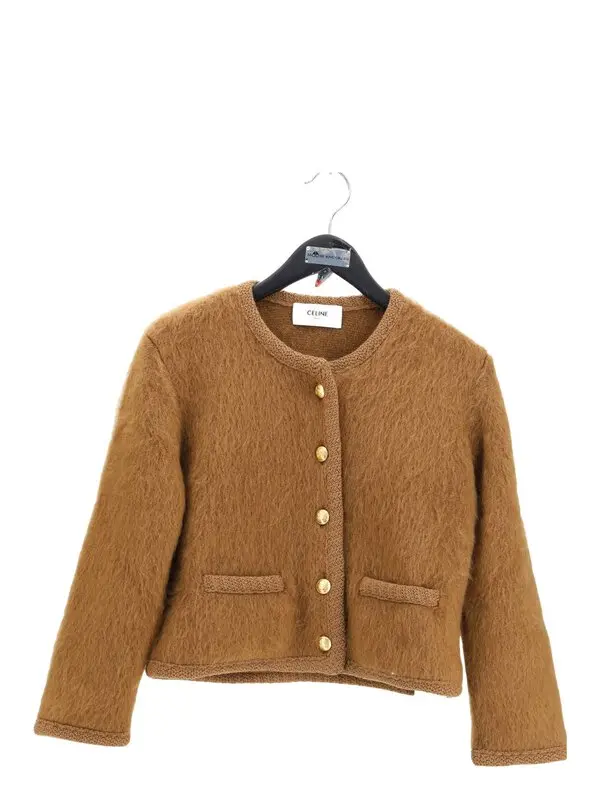 Celine Long Sleeve Crew Neck Button-up Jacket - Brown