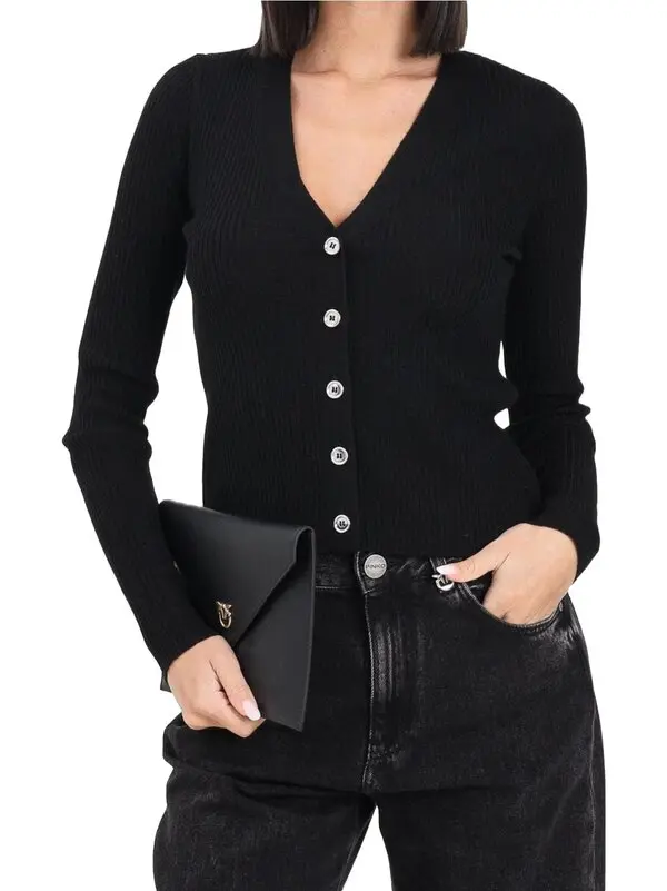 Pinko Love Birds Logo Rib-knit Cardigan - Black
