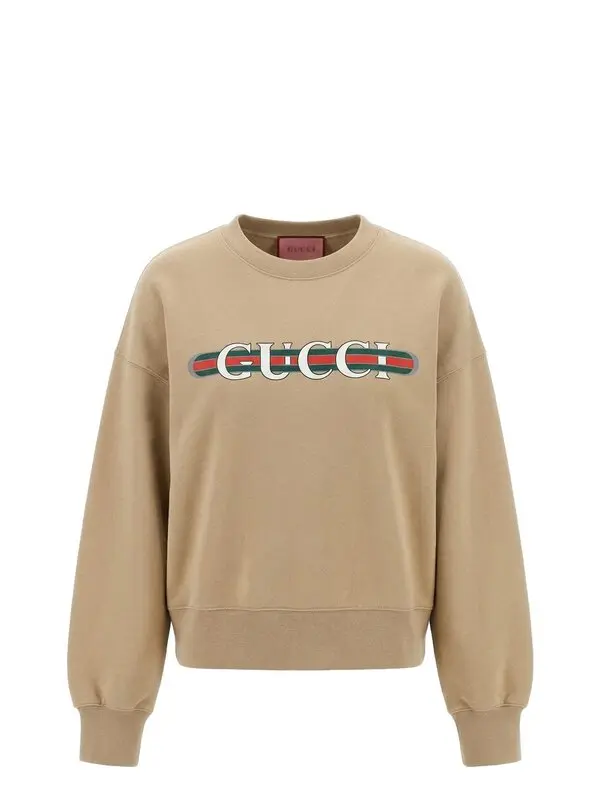 Gucci Logo Printed Crewneck Sweatshirt - Nude