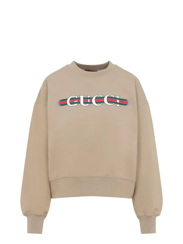 Gucci Logo Printed Crewneck Sweatshirt - Nude