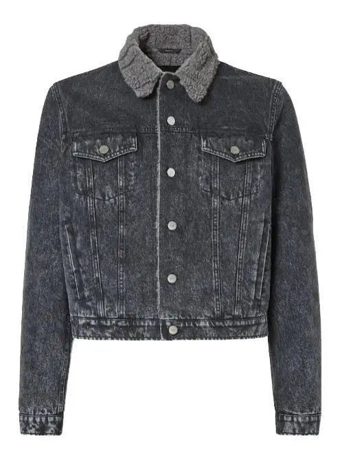 Fendi Denim Jacket With Wool Collar - Black