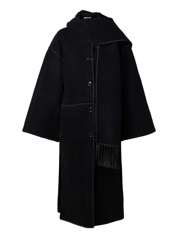 TOTEME Long Sleeve Coat With Fringed Detailing - Black