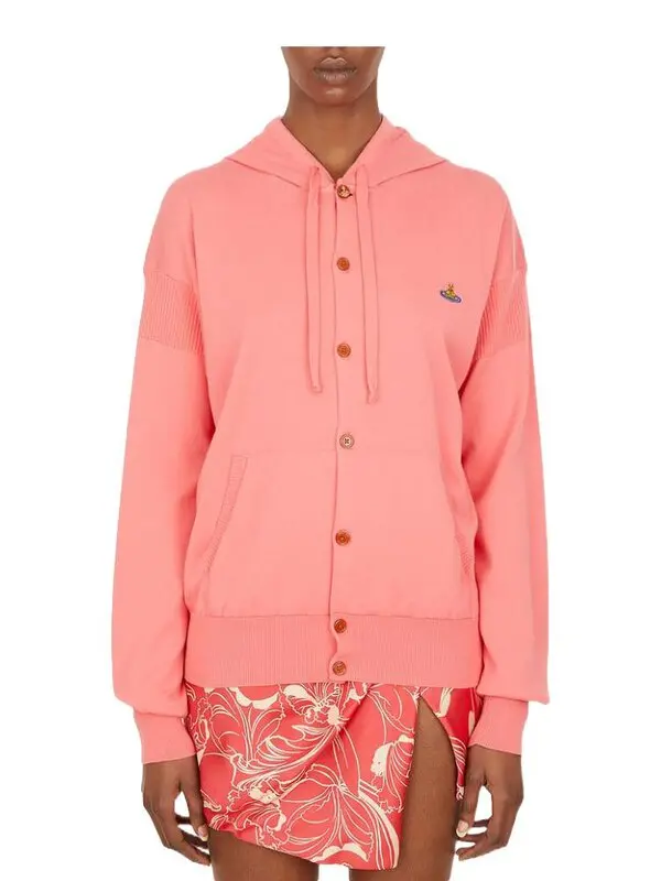 VIVIENNE WESTWOOD Orb Embroidered Hooded Knitted Cardigan - Pink