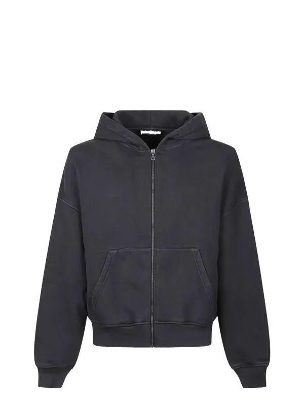 Palm Angels Curved Logo Zip Hoodie - Black