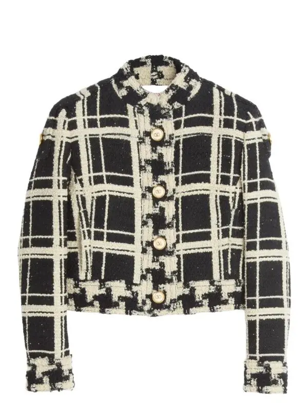 Valentino Garavani Checked Tweed Jacket With Vlogo Buttons - Black/ivory