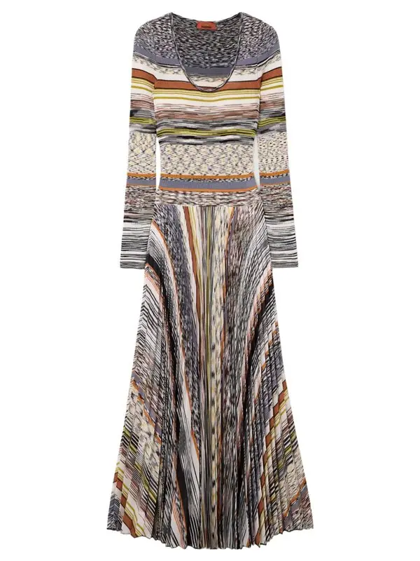 Missoni Pleated Striped Knitted Midi Dress - Gray