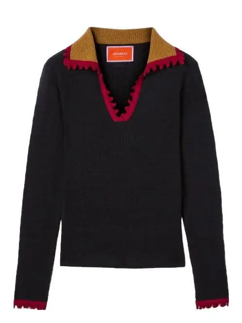 La DoubleJ Cotton-cashmere Sweater With Picket Edge Detail - Black