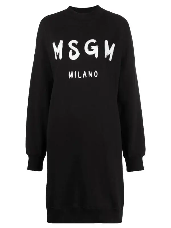MSGM Logo Printed Rib Knitted Dress - Black
