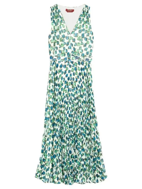 Max Mara Graphic-print Pleated Midi Dress - Green