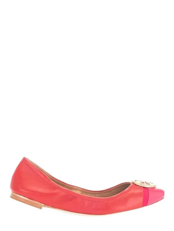 Tory Burch Minnie Ballet Flats With Gold Logo Plaque - Red