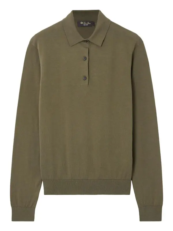 Loro Piana Long-sleeved Cotton Polo Shirt - Dark Green