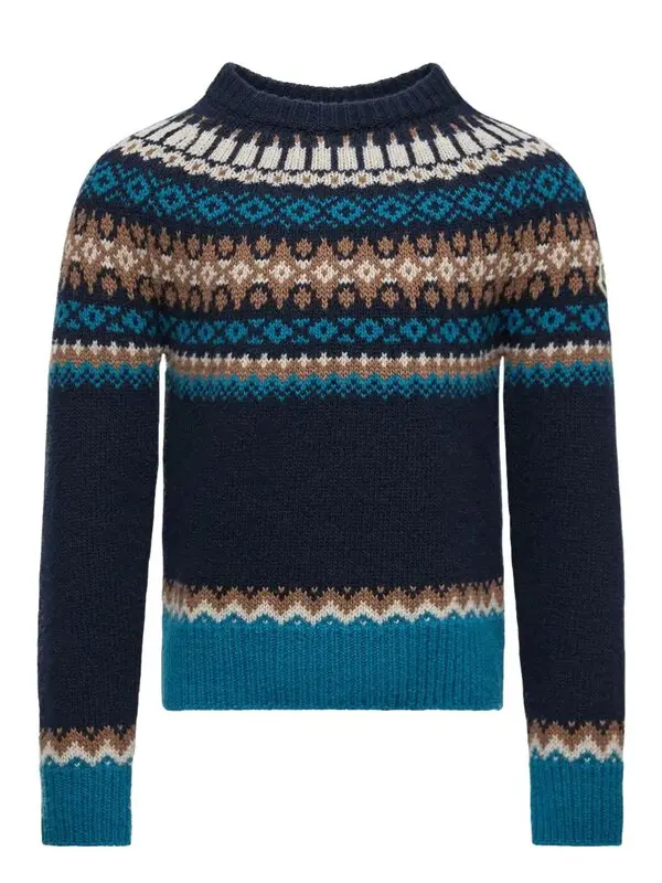 Moncler Fair Isle Crewneck Knitted Jumper - Navy Blue