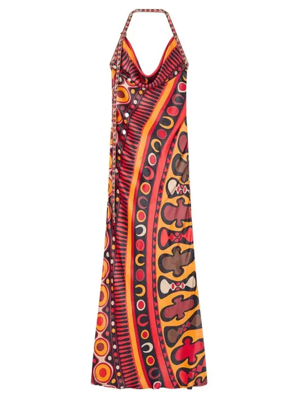 Emilio Pucci Printed Cowl Neck Long Dress - Red