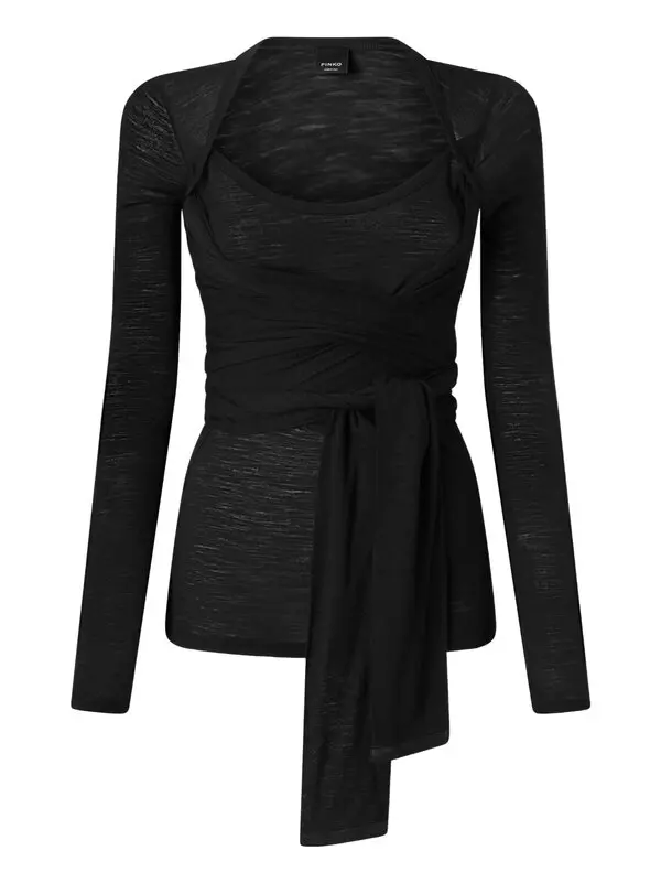 Pinko Wrap-effect Long Sleeve T-shirt - Black