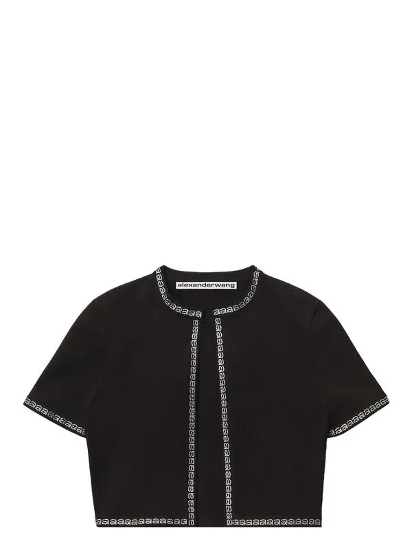 Alexander Wang Cropped Cardigan With Crystal Logo Trim - Black