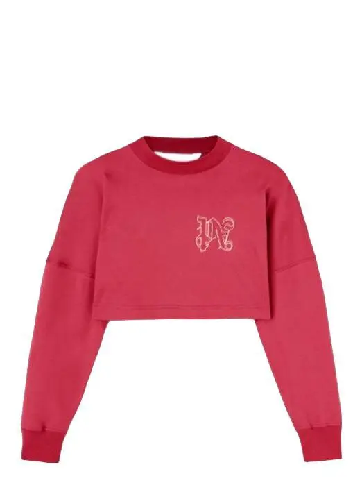 Palm Angels Monogram Embroidered Cropped T-shirt - Earthy Red Ochre Yellow