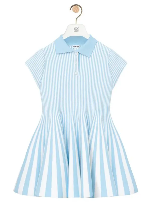 Loewe Striped Viscose Blend Knit Mini Dress - Light Blue/white