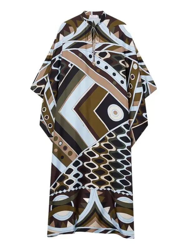Emilio Pucci Vivara-print Silk Kaftan - Khaki And Blue