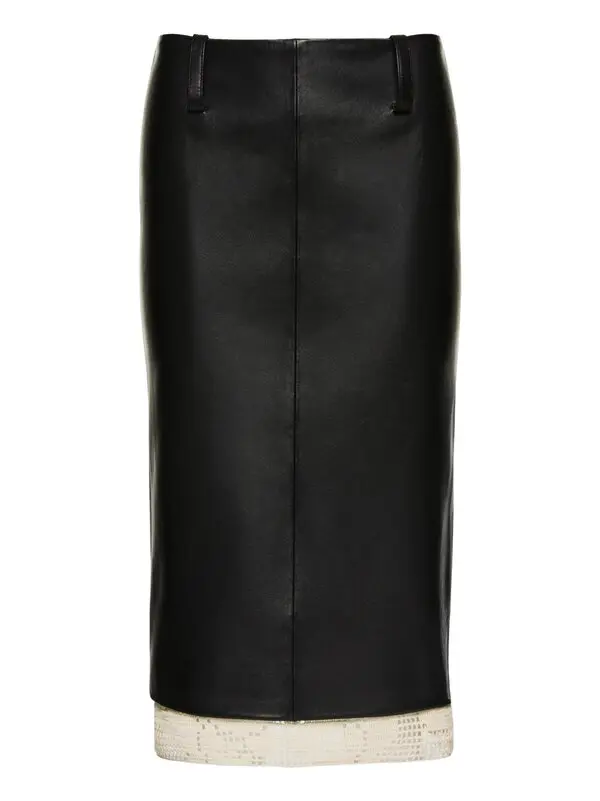 Magda Butrym Leather Lace Hem Midi Skirt - Black
