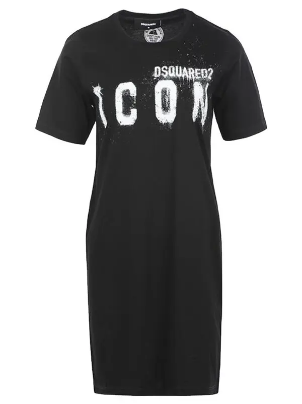Dsquared2 Icon Spray Printed Mini T-shirt Dress - Black