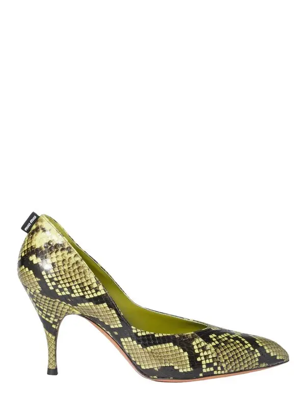 Miu Miu Python-print Ayers Leather Pumps - Fern Green