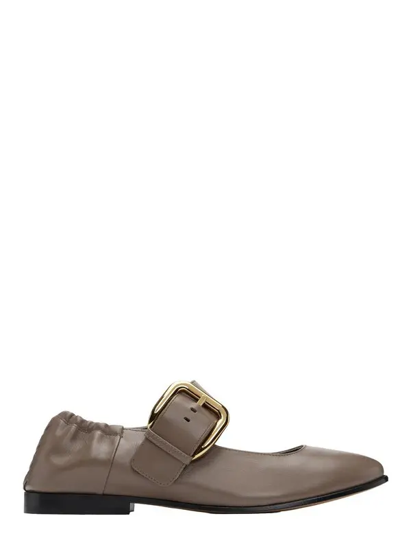 Bottega Veneta Round Toe Buckled Ballerina Flats - Taupe