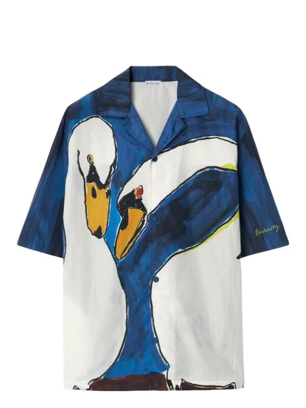 Burberry Swan-printed Short Sleeved Shirt - White