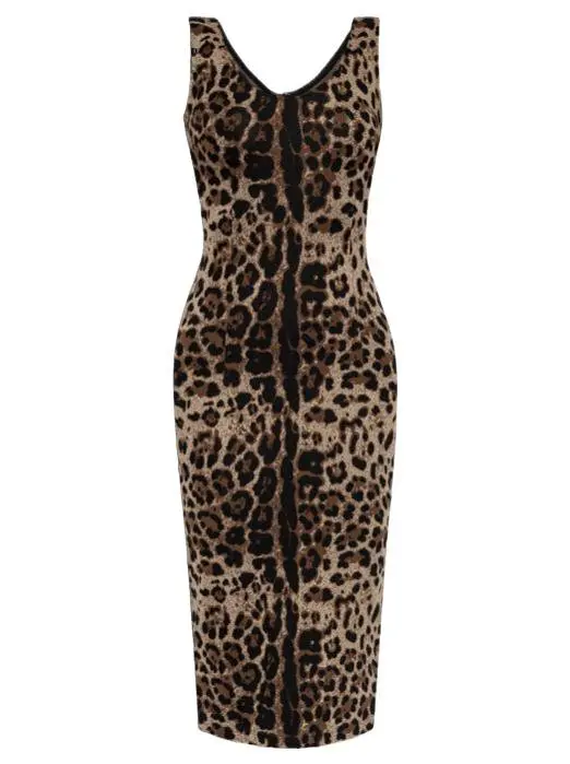 Dolce & Gabbana Sleeveless Leopard Print Midi Dress - Black