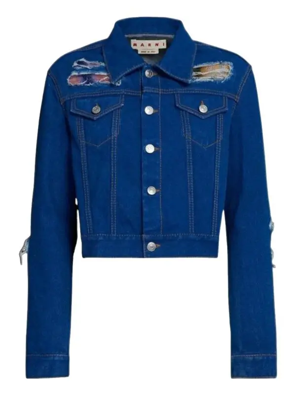 Marni Distressed Lapel Denim Jacket - Blue