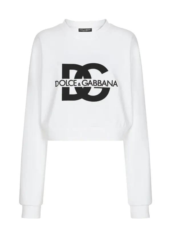 Dolce & Gabbana Dg Logo Cropped Sweatshirt - White