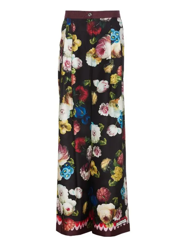 Dolce & Gabbana Floral Print Wide-leg Trousers - Black