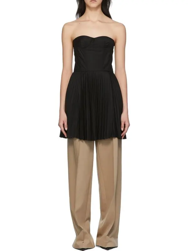 Rokh Strapless Pleated Dress - Black
