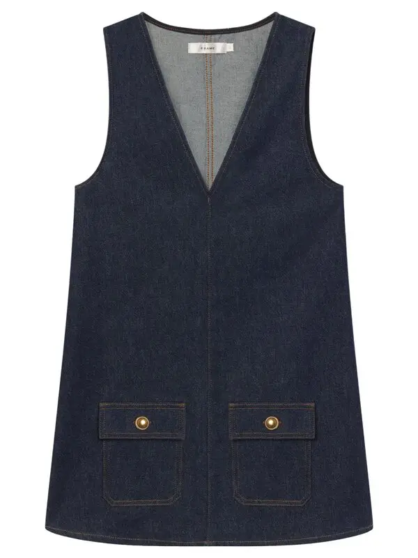 FRAME V-neck Sleeveless Denim Dress With Button Pockets - Black