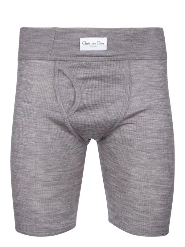 Dior Ribbed Cropped Leggings With Logo Detail - Grey